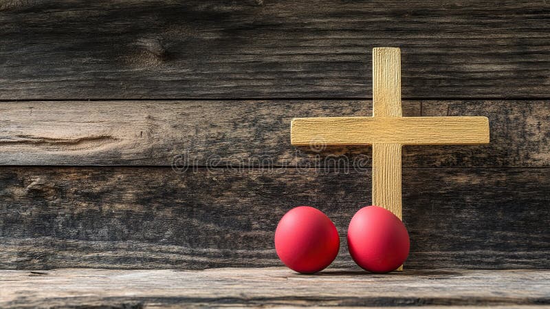 Wooden Cross, Red Eggs, Rustic Background, Easter Stock Photo - Image ...