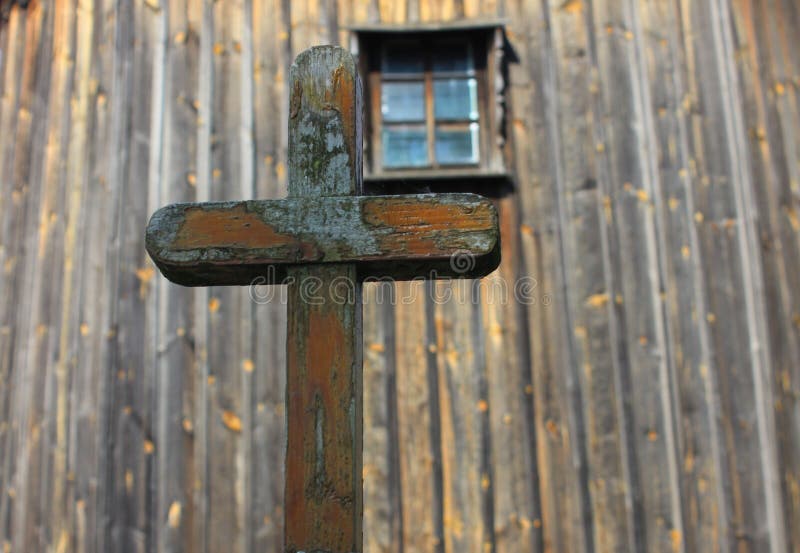 Wooden Cross with Rustic Window and Wall Background Stock Photo - Image ...