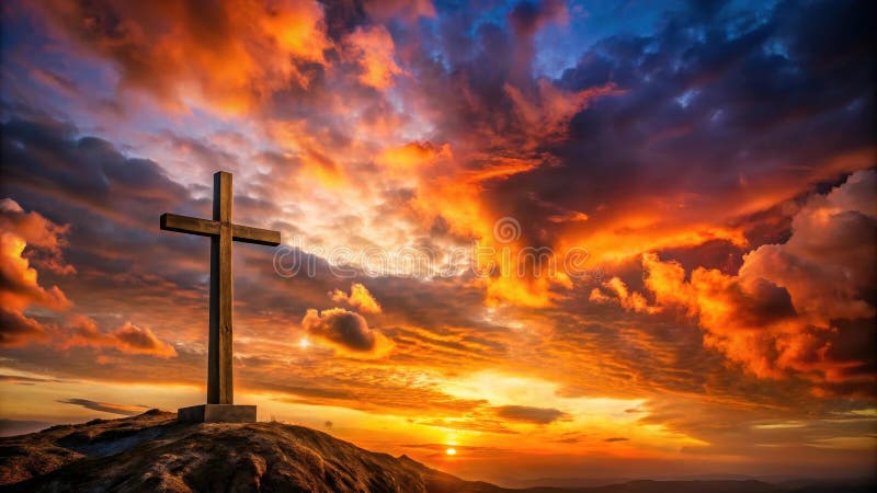 Wooden Cross Silhouette at Sunset on a Hilltop. Generative AI Stock ...