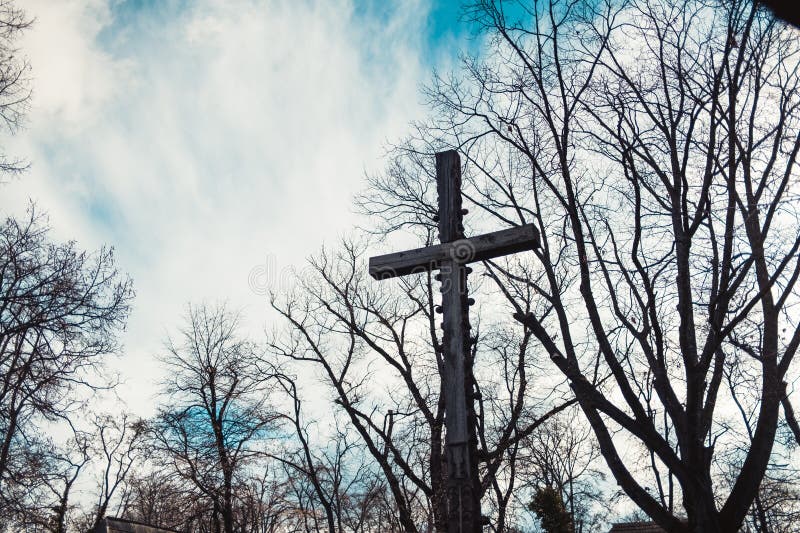 Wooden Cross Standing Tall in the Sky Stock Image - Image of ...