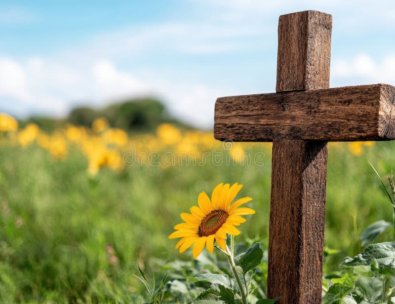 Wooden Cross in a Sunflower Field Stock Illustration - Illustration of ...