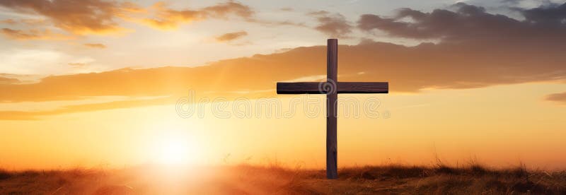 Wooden Cross Sunset Sky Easter Concept Banner Stock Illustration ...
