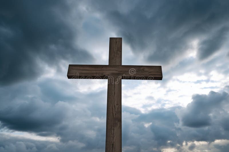 Wooden Cross Under Dramatic Stormy Sky Stock Photo - Image of generated ...
