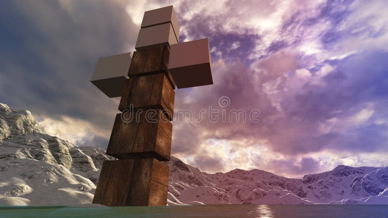 Wooden cross in water stock illustration. Illustration of celebration ...