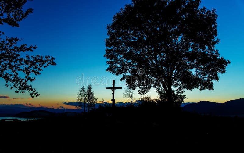 Wooden Crosses Sit upon a Hill in the Sunset with Stock Image - Image ...