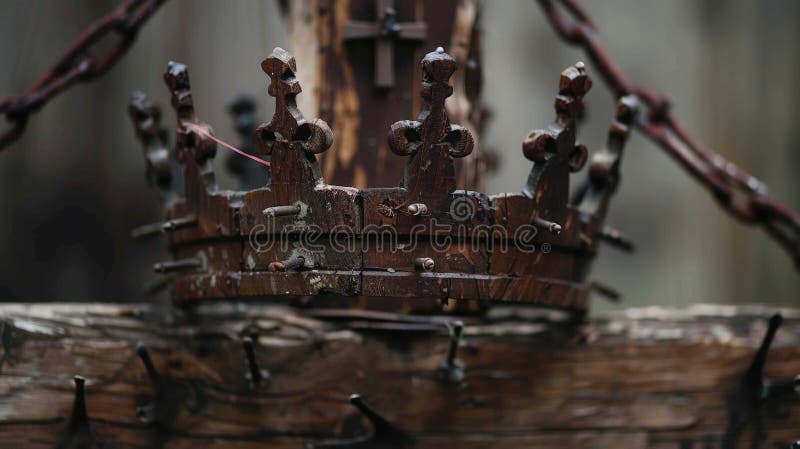 Wooden Crown Atop Post with Barbed Wire Stock Image - Image of boundary ...