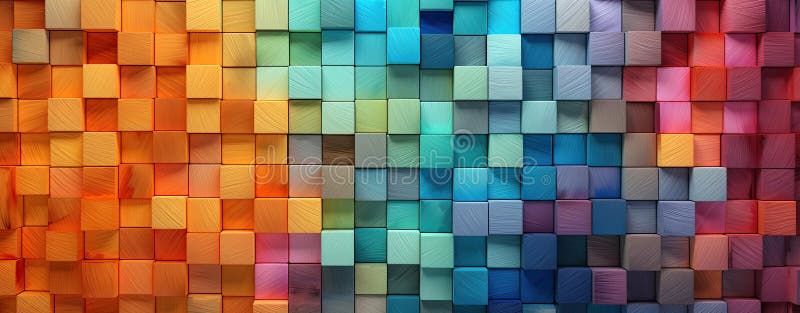 Wooden Cube Arrangement Colorful Rainbow Pattern Decorates Panel ...