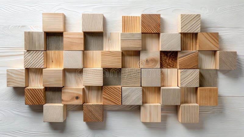 Wooden Cube Arrangement Showing Various Wood Grain Patterns and ...