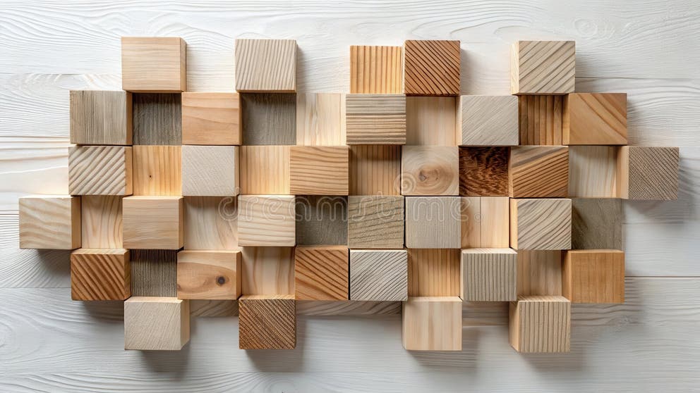 Wooden Cube Arrangement Showing Various Wood Grain Patterns and ...