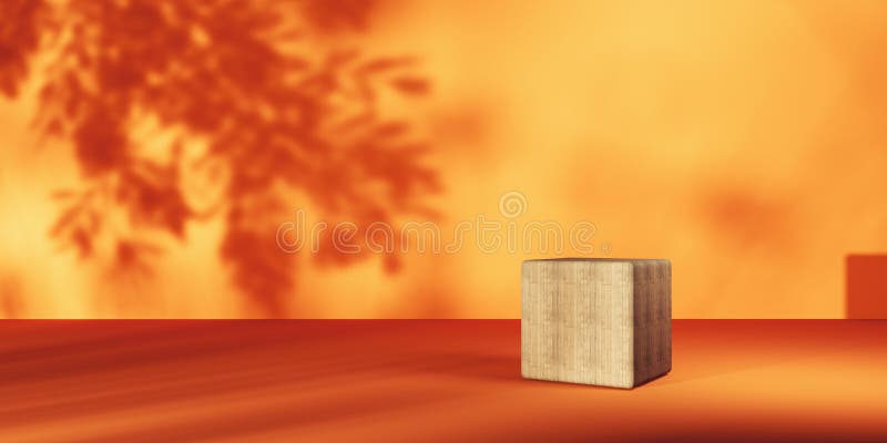 Wooden Cube Block in a Room with Shadow of Trees - 3D Stock Photo ...