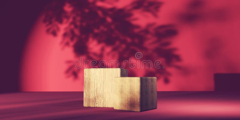 Wooden Cube Blocks in a Room with Shadow of Trees - 3D Stock ...