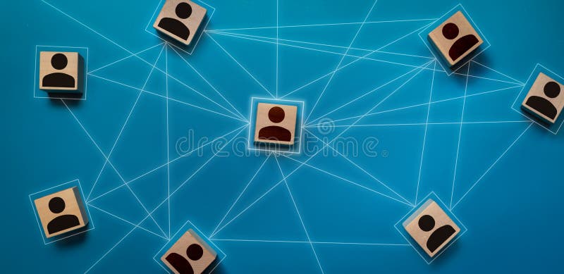 Wooden Cubes on Blue Background Symbolizing Social Network Stock Photo ...