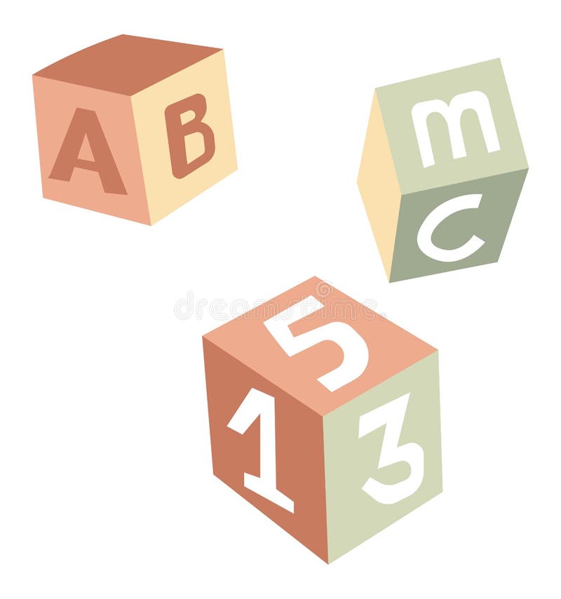 Wooden Cube Bricks with Letters and Numbers Vector Stock Vector ...