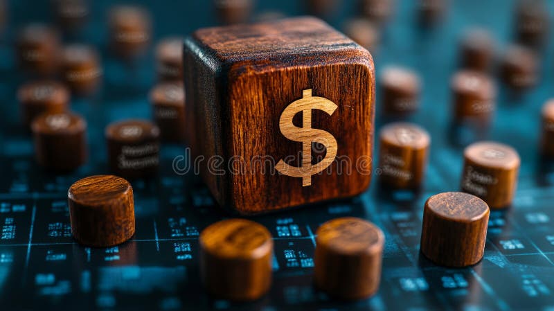 Wooden Cube with Dollar Symbol Surrounded by Other Wooden Pieces. Stock ...