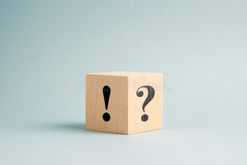 Exclamation Mark and a Question Mark on Wood Cube Stock Image - Image ...