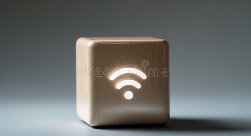 Wooden Cube with Glowing WiFi Symbol. Connection, Technology, and ...