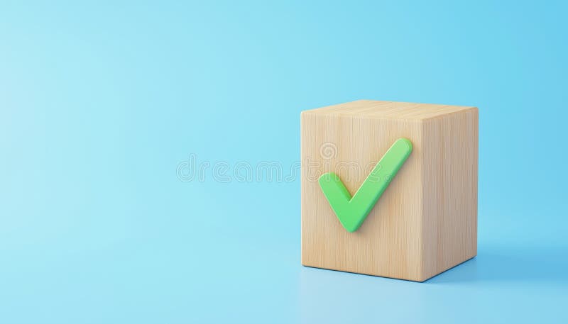 Wooden Cube with Green Checkmark Stock Image - Image of approved ...