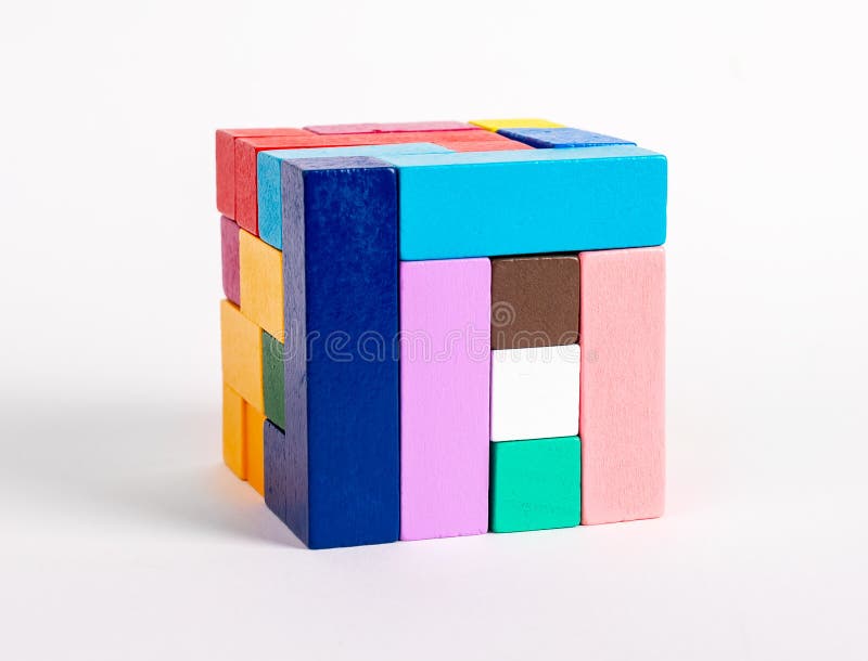 Wooden Cube from Multicolored Blocks. Construction, Successful Work ...