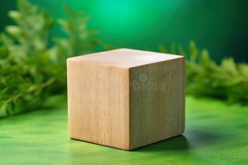 Wooden Cube in Nature. Empty Space for Adding Text or Logo Design ...