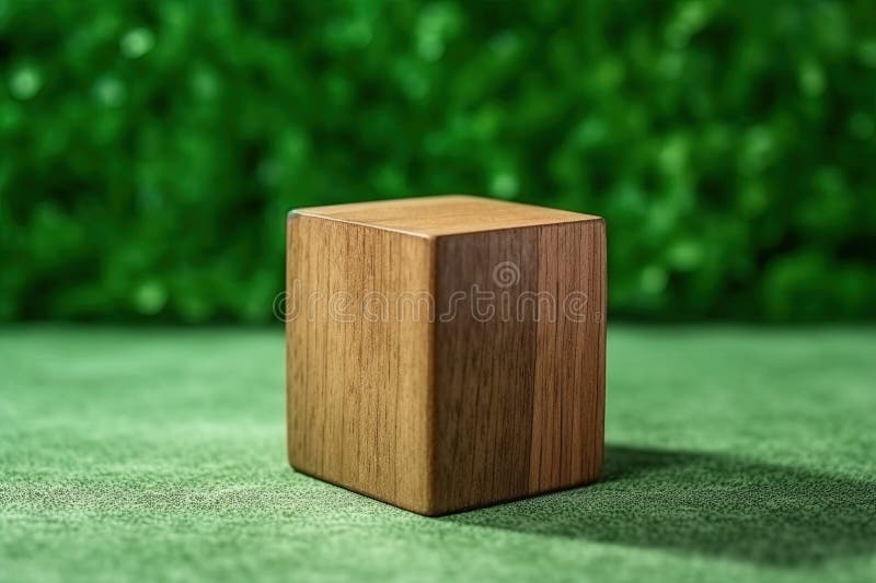 Wooden Cube in Nature. Empty Space for Adding Text or Logo Design ...
