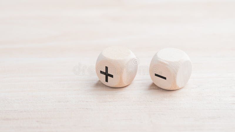 Wooden Cube Plus with a Minus Symbol. Pros and Cons Concept Stock Photo ...