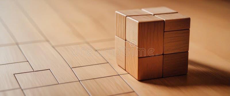 Wooden Cube Puzzle Sitting on Desk in Sunlight Stock Illustration ...