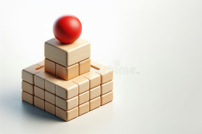 A Wooden Cube with a Red Ball on Top. Space for Text. Stock ...