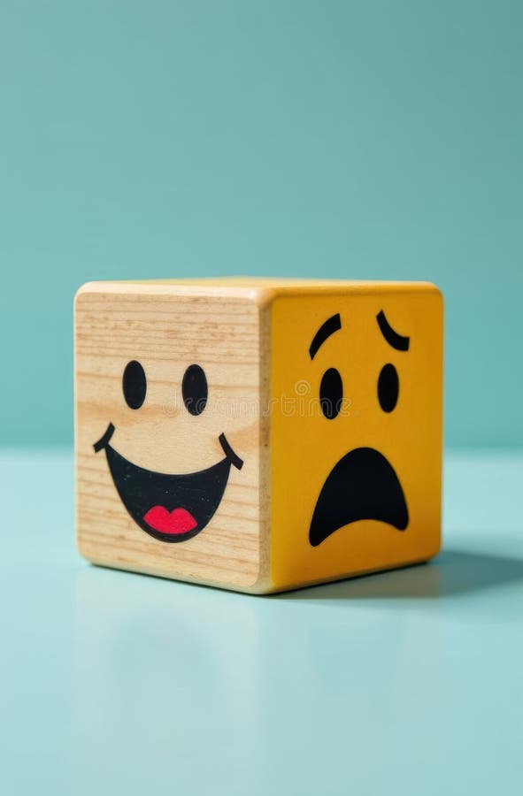 Wooden Cube Showing Happy and Sad Faces Expressing Opposite Emotions ...