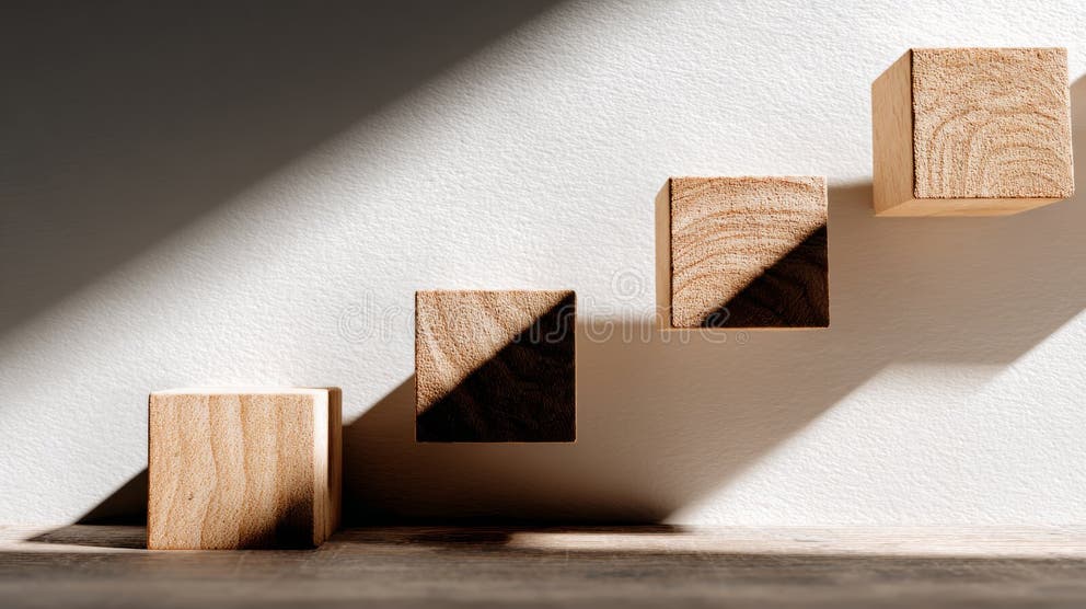 Wooden Cube Shadow Step Growth Progress Minimal Abstract Concept Light ...