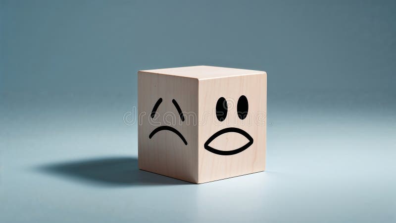 Wooden Cube Showing Two Different Sad Faces Expressing Negative ...
