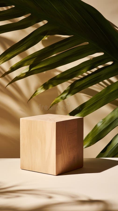A Wooden Cube Sitting Next To a Palm Tree, Created by Generative AI ...