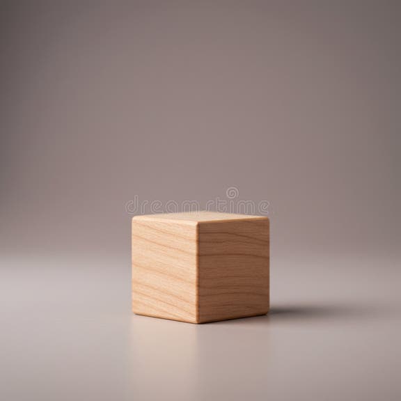 Wooden Cube with Smooth Texture and Light Brown Color, Positioned on a ...