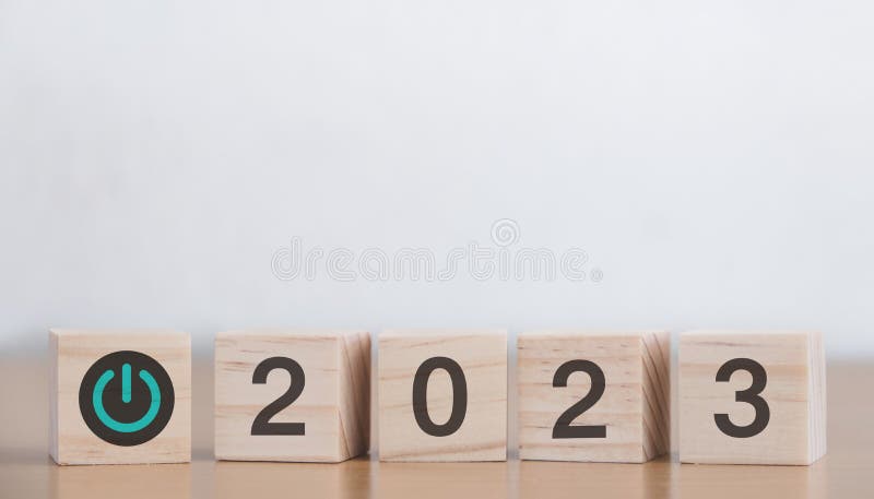Wooden Cube with Start Button and Numbers 2023 the Beginning of the New ...