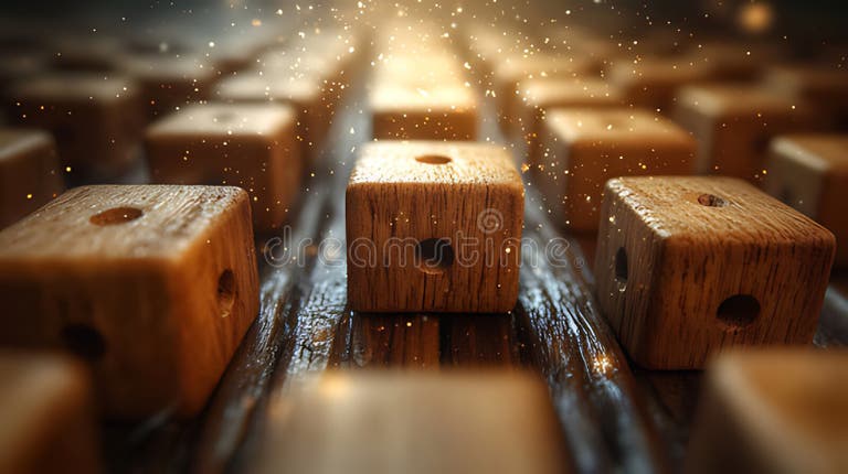 Wooden Cubes Array, Glowing Dust, Dark Wood Background, Strategy Game ...