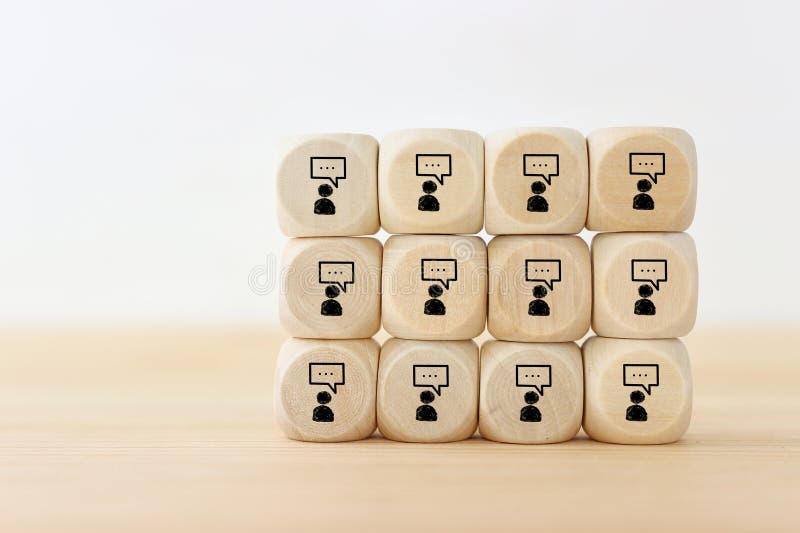 Wooden Cubes with Bubble Speech Signs. Concept of Communication and ...
