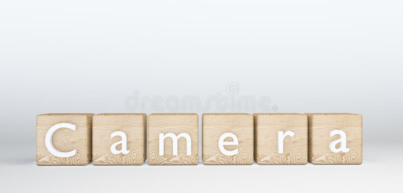 Wooden Cubes Camera, Cubes with Text Camera. 3D Work and 3D Image Stock ...