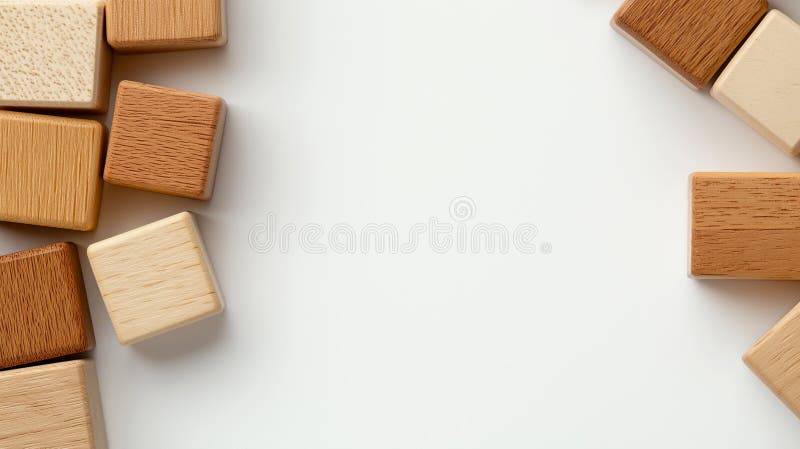Wooden Cubes Forming a Frame on a White Background with Copy Space in ...