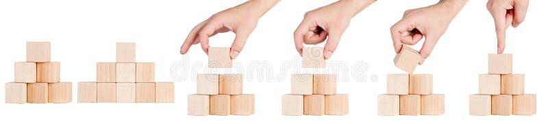 Wooden Cubes Form Pyramid Hand White Background Isolated Stock Photos ...