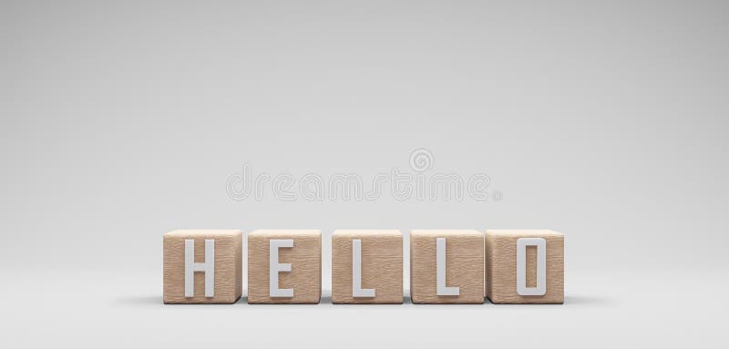 Wooden Cubes Hello, Cubes with Text Hello. 3D Work and 3D Image Stock Photo - Image of table ...