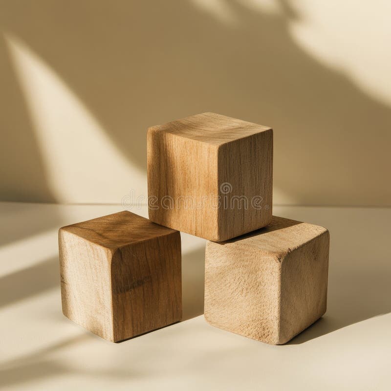 Wooden Cubes on a Light Background with Shadows. 3d Rendering Stock ...