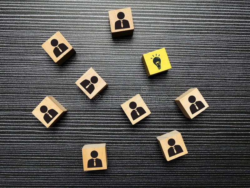 Wooden Cubes with Light Bulb and Employee Symbols. Stock Image - Image ... Wooden Cubes with Light Bulb and Employee Symbols. Stock Image - Image ...