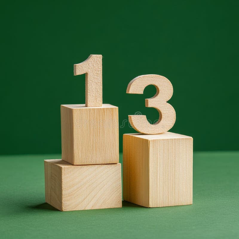 Wooden Cubes with Number 13 on Green Background. Vector Illustration ...
