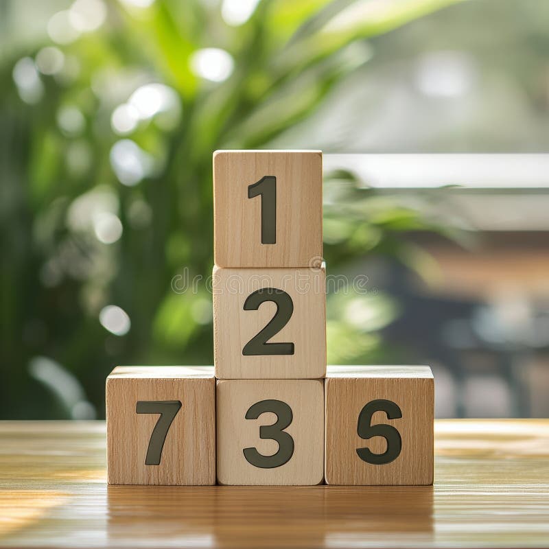 Wooden Cubes with Numbers on the Table in Front of Blurred Background ...