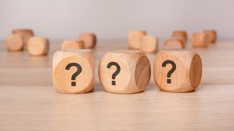 Three Wooden Cubes Question Marks Symbolizing Uncertainty Decision ...