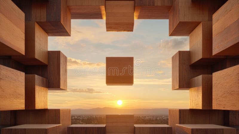 Wooden Cubes in a Square Frame Stock Photo - Image of depth, cityscape ...