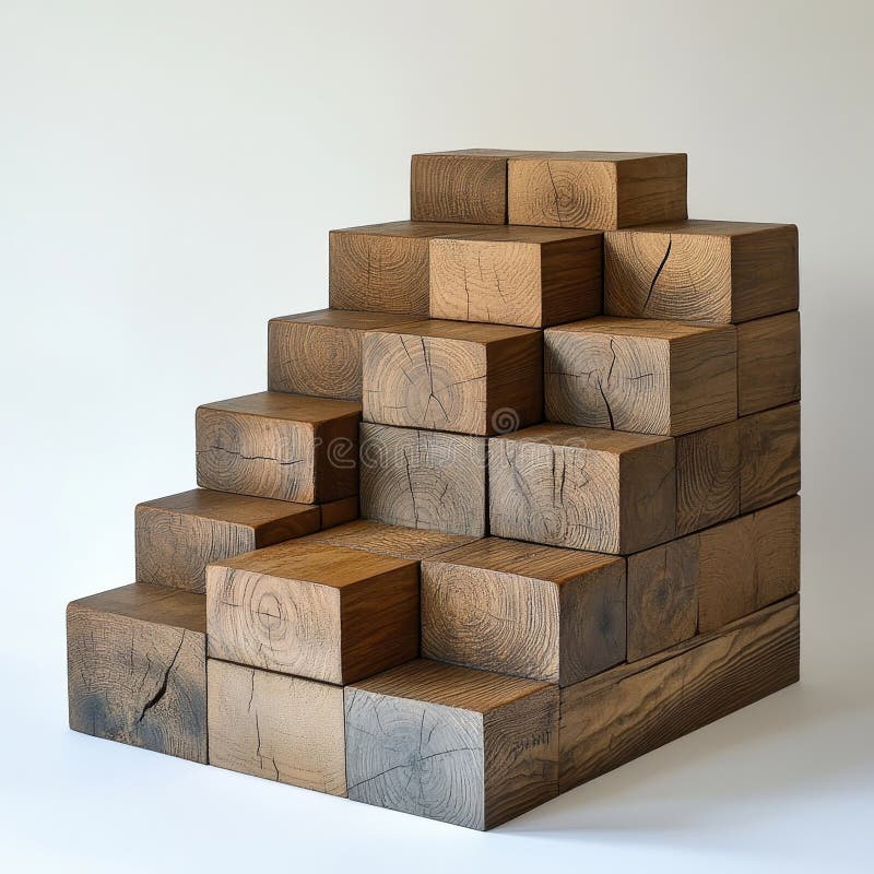 Wooden Cubes Stacked on Top of Each Other, 3d Render Stock Illustration ...