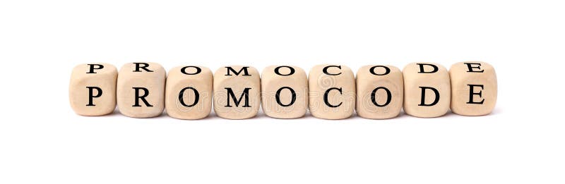 Wooden Cubes with Words Promo Code on White Background Stock Image ...
