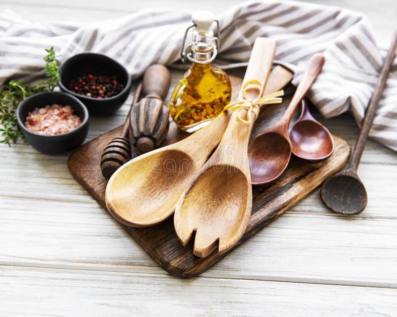 Wooden Cutlery Kitchen Ware Stock Image - Image of table, assorted ...