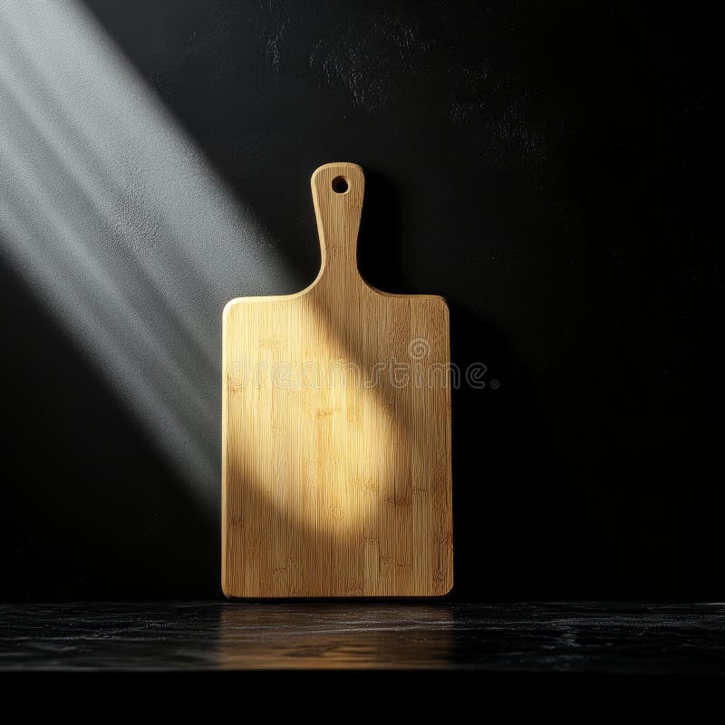 Wooden Cutting Board on a Black Background with a Spotlight. 3d ...