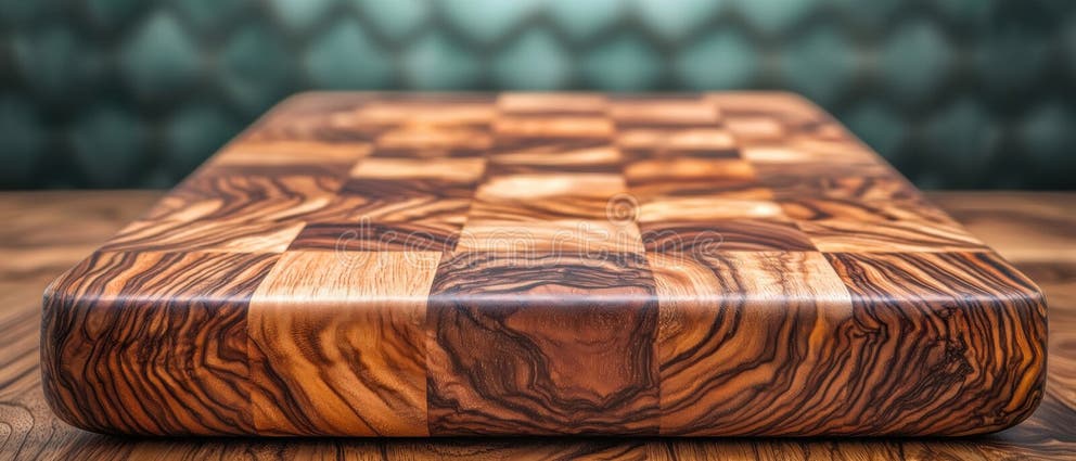 A Wooden Cutting Board with a Checkerboard Pattern. Stock Image - Image ...